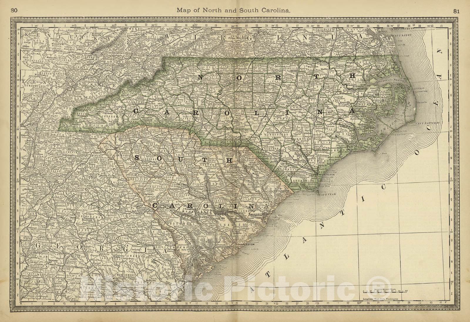 Historic 1882 Map - Historical Hand-Atlas, Illustrated - Map of North ...