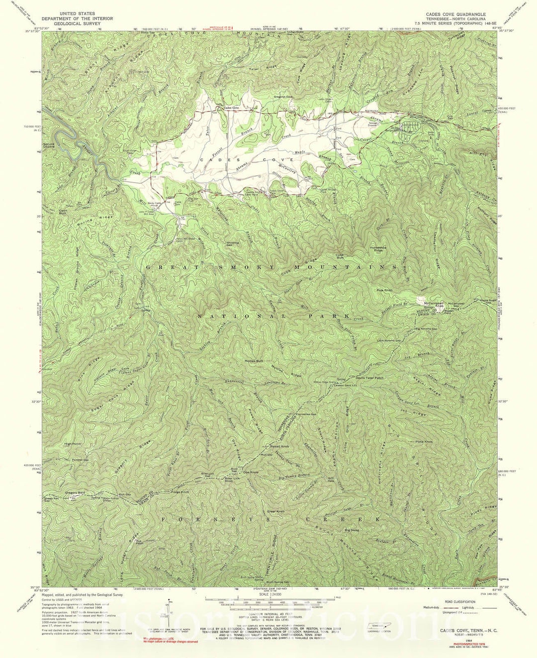 Historic 1935 Map - Tennessee. - Scale 1:24,000 (1976) - Cades Cove ...