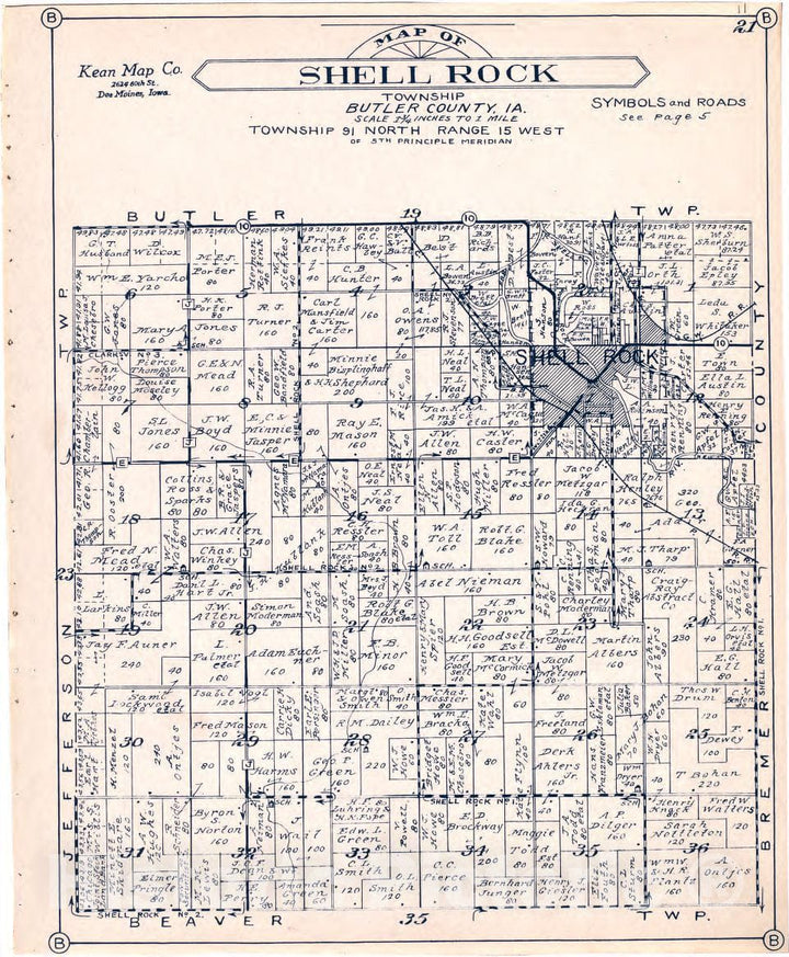 Historic 1930 Map - Atlas of Butler County, Iowa. - Map of Shell Rock ...