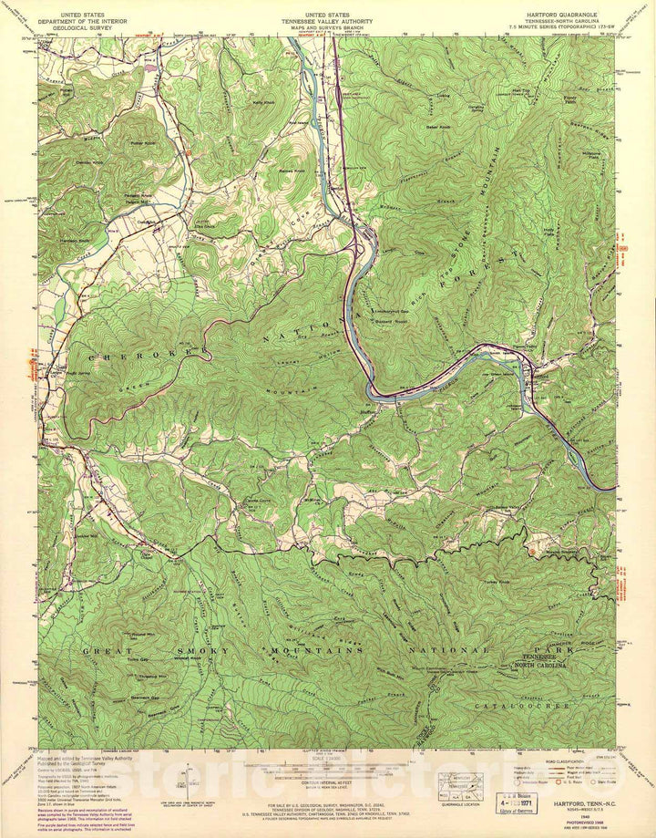 Historic 1935 Map - Tennessee. - Scale 1:24,000 (1968) - Hartford ...
