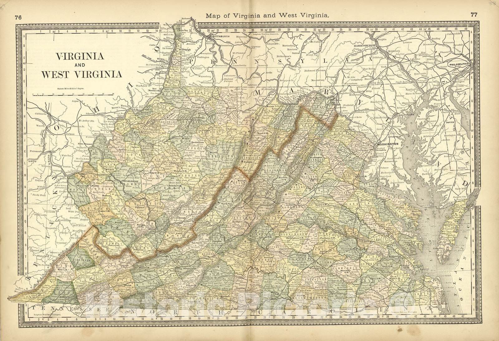 Historic 1882 Map - Historical Hand-Atlas, Illustrated - Map of Virgin ...