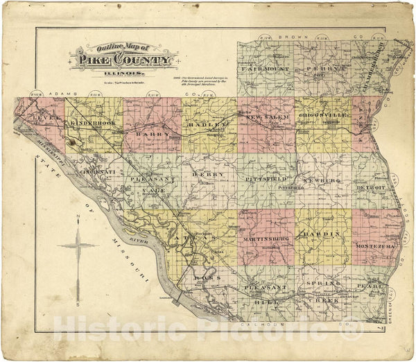 Historic 1895 Map - Plat Book of Pike County, Illinois - Outline Map o ...