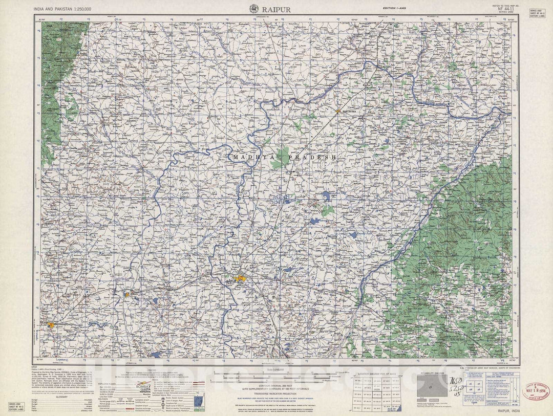 Historic 1955 Map - India and Pakistan 1:250,000. - Raipur, 1960 ...
