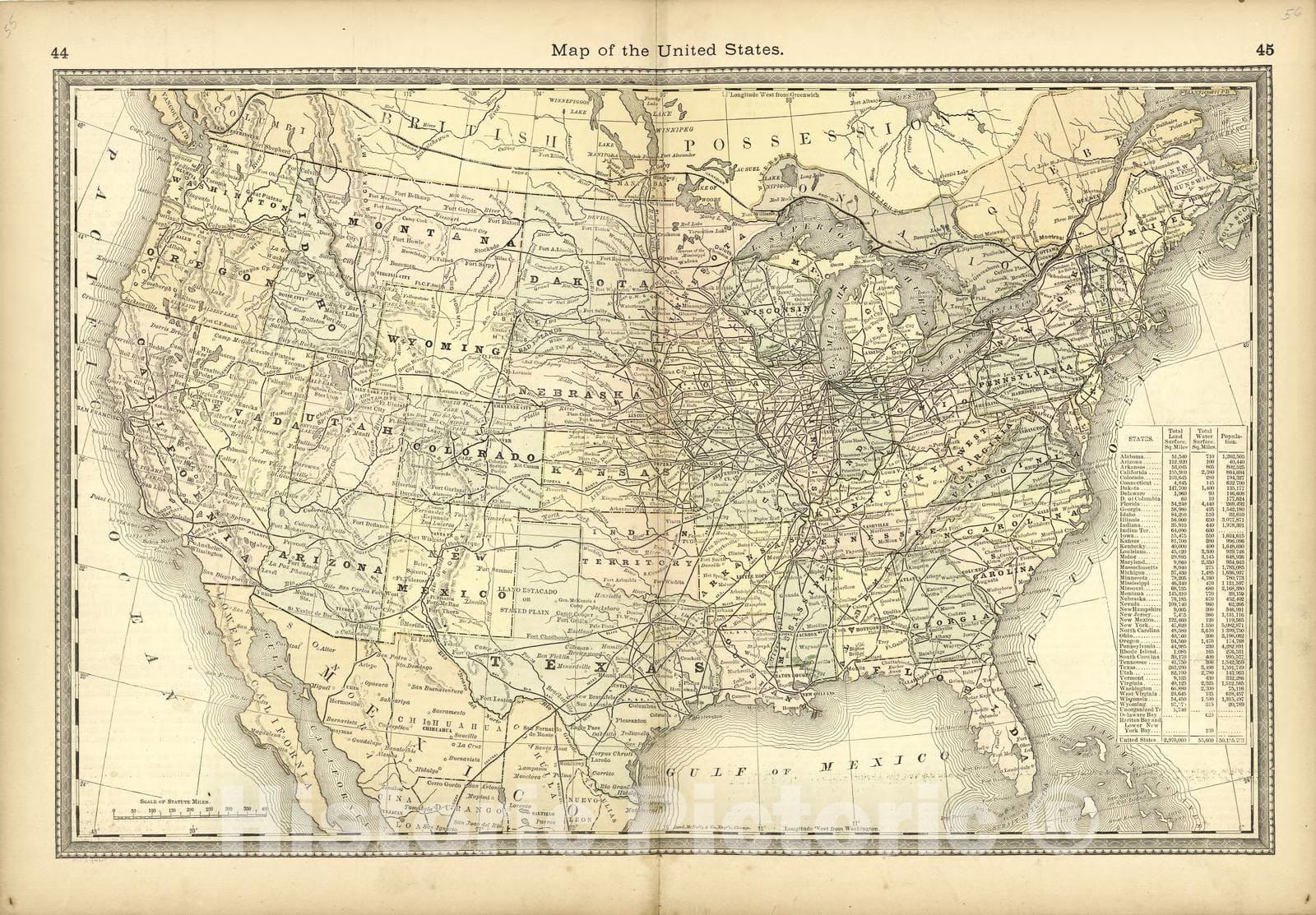 Historic 1882 Map - Historical Hand-Atlas, Illustrated - Map of The Un ...