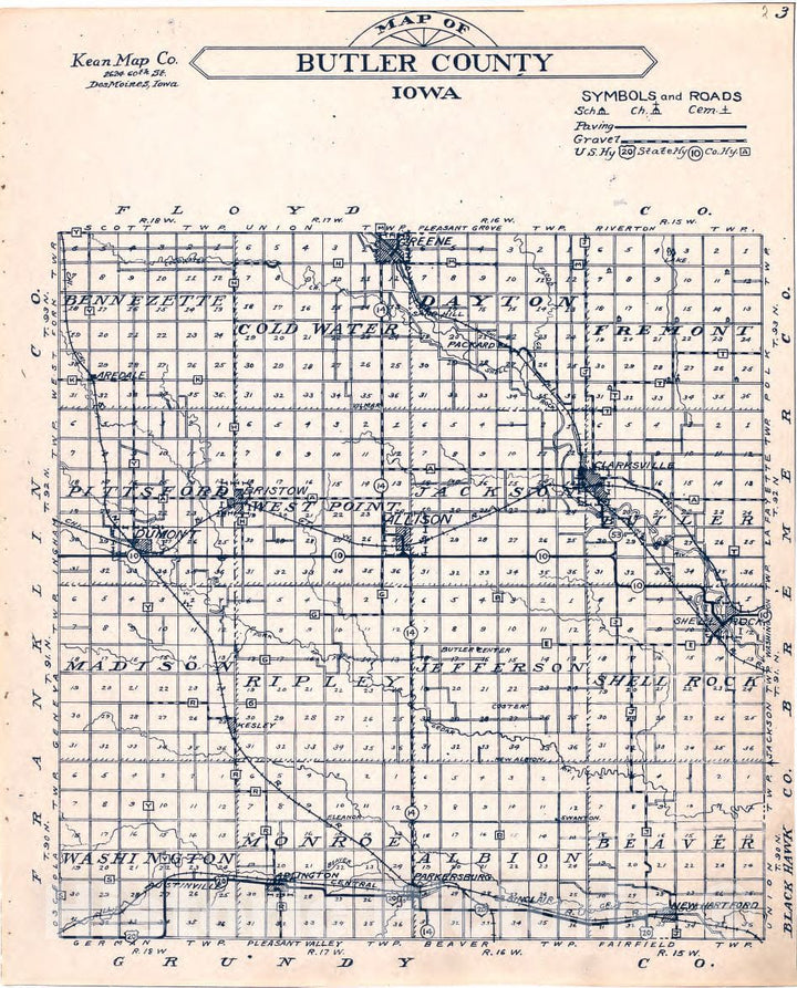 Historic 1930 Map - Atlas of Butler County, Iowa. - Map of Butler Coun ...