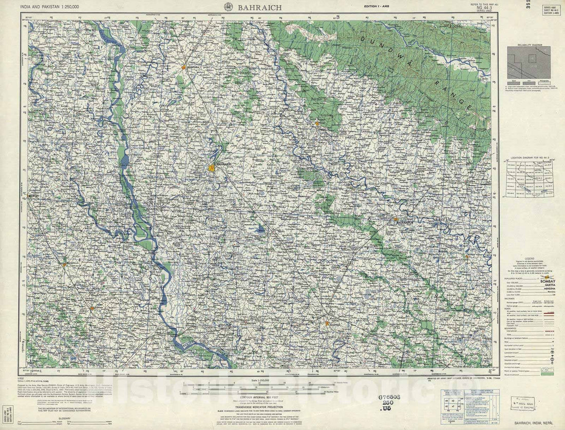 Historic 1955 Map - India and Pakistan 1:250,000. - Bahraich, India, N ...