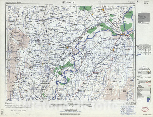 Historic 1955 Map - India and Pakistan 1:250,000. - Sukkur, Pakistan 1 ...