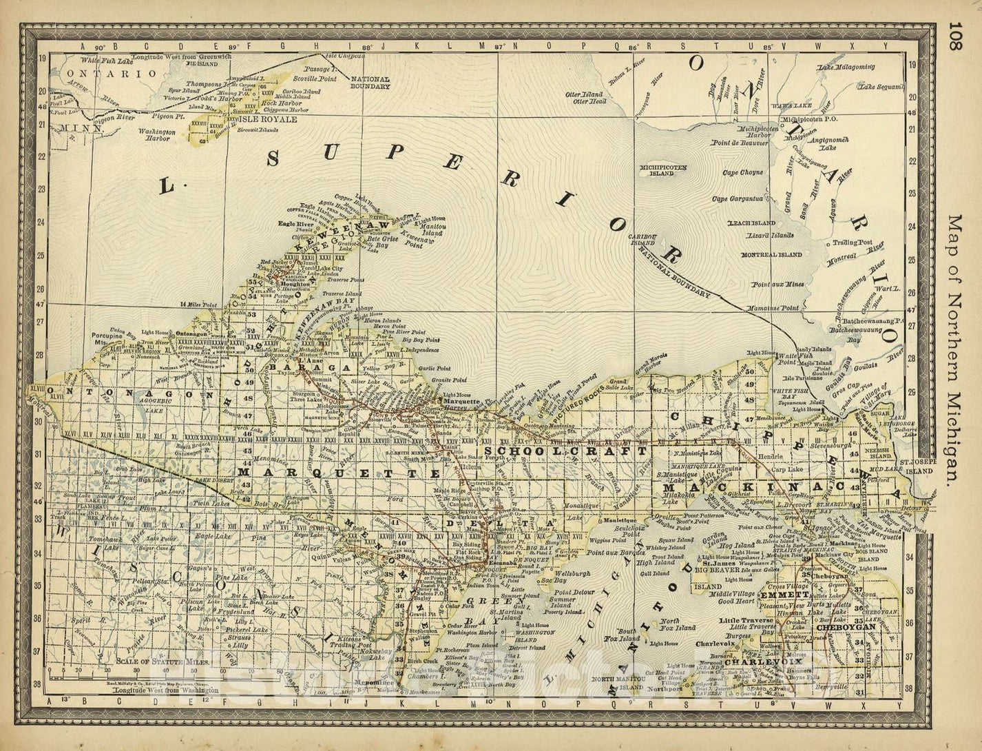 Historic 1882 Map - Historical Hand-Atlas, Illustrated - Map of Northe ...