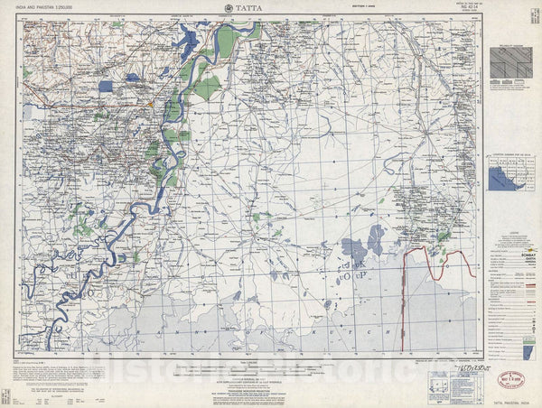 Historic 1955 Map - India and Pakistan 1:250,000. - Tatta, Pakistan, I ...