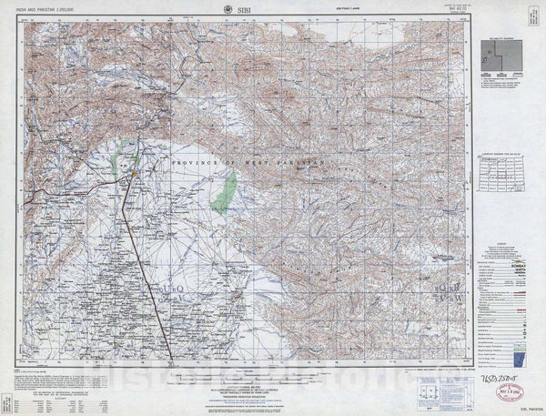 Historic 1955 Map - India and Pakistan 1:250,000. - Sibi, Pakistan 195 ...