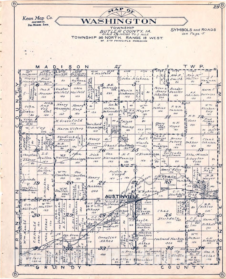 Historic 1930 Map - Atlas of Butler County, Iowa. - Map of Washington ...