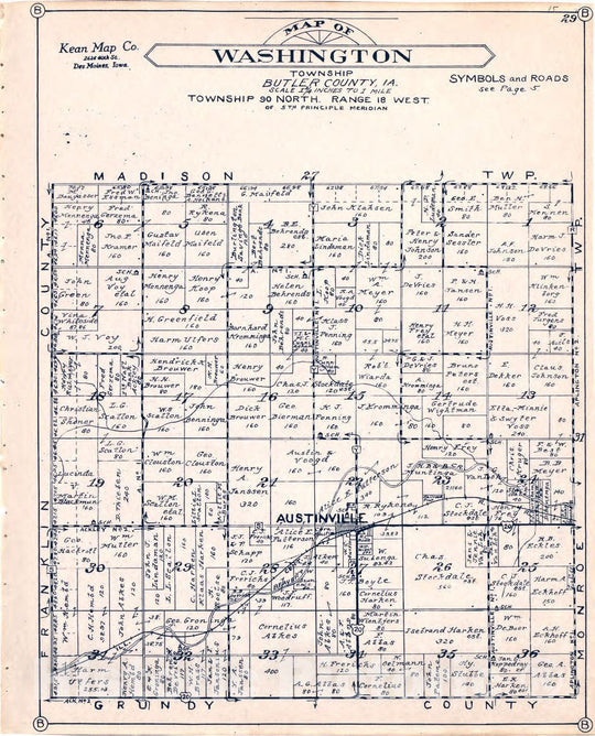 Historic 1930 Map - Atlas of Butler County, Iowa. - Map of Washington ...