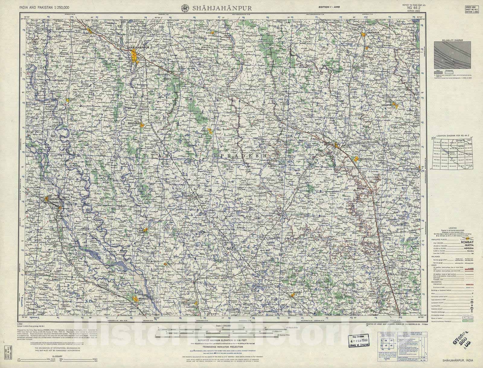 Historic 1955 Map - India and Pakistan 1:250,000. - Shahjahanpur, Indi ...