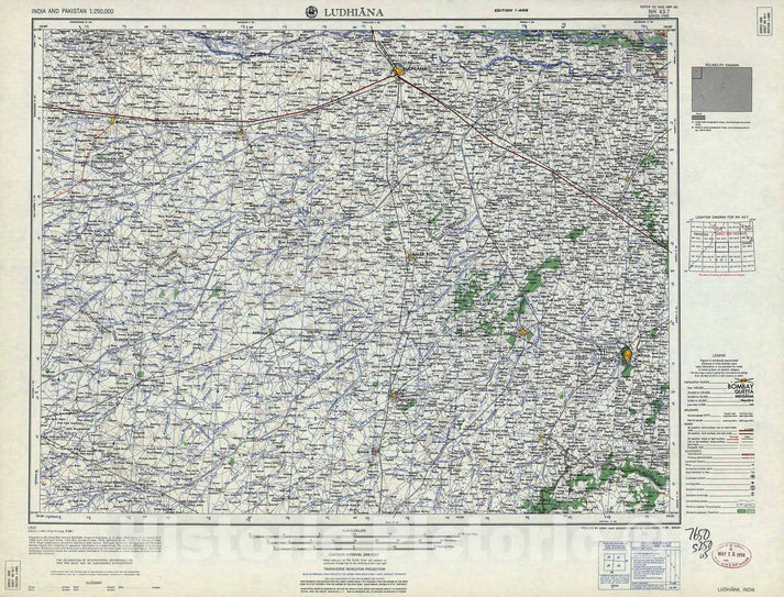 Historic 1955 Map - India and Pakistan 1:250,000. - Ludhiana, India 19 ...