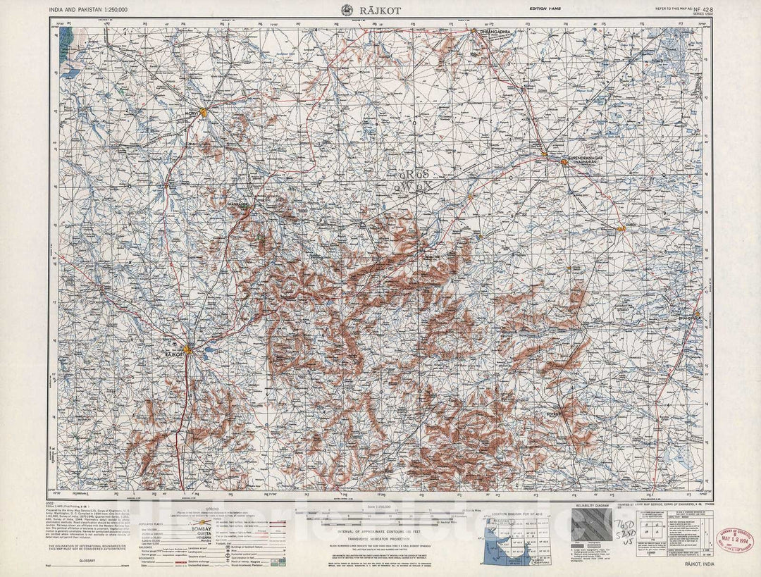 Historic 1955 Map - India and Pakistan 1:250,000. - Rajkot, 1956 ...