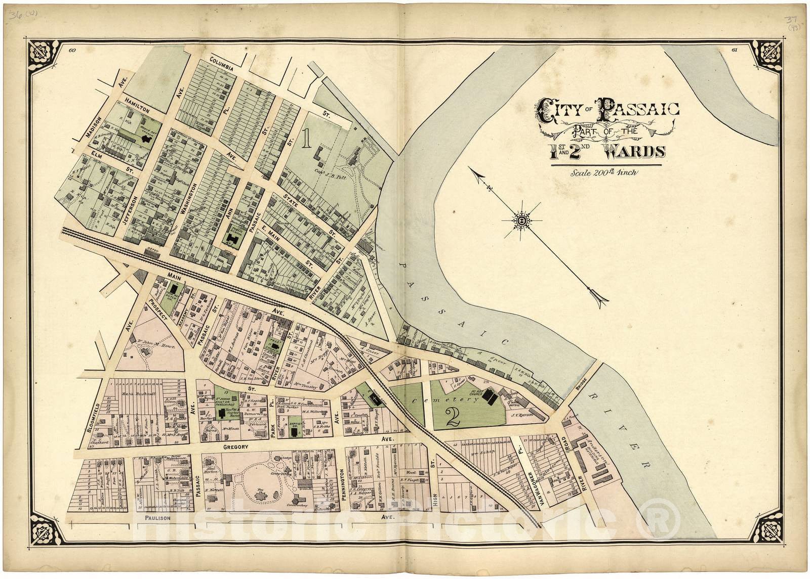 Historic 1877 Map - Atlas of Passaic County, New-Jersey - City of Pass ...