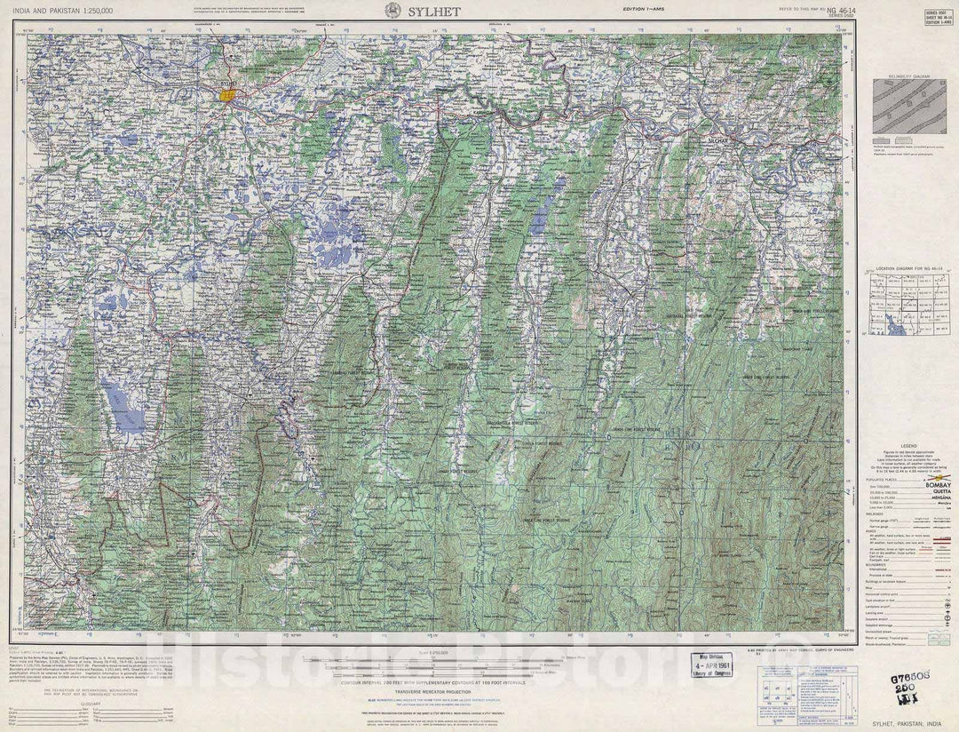 Historic 1955 Map - India and Pakistan 1:250,000. - Sylhet, Pakistan ...