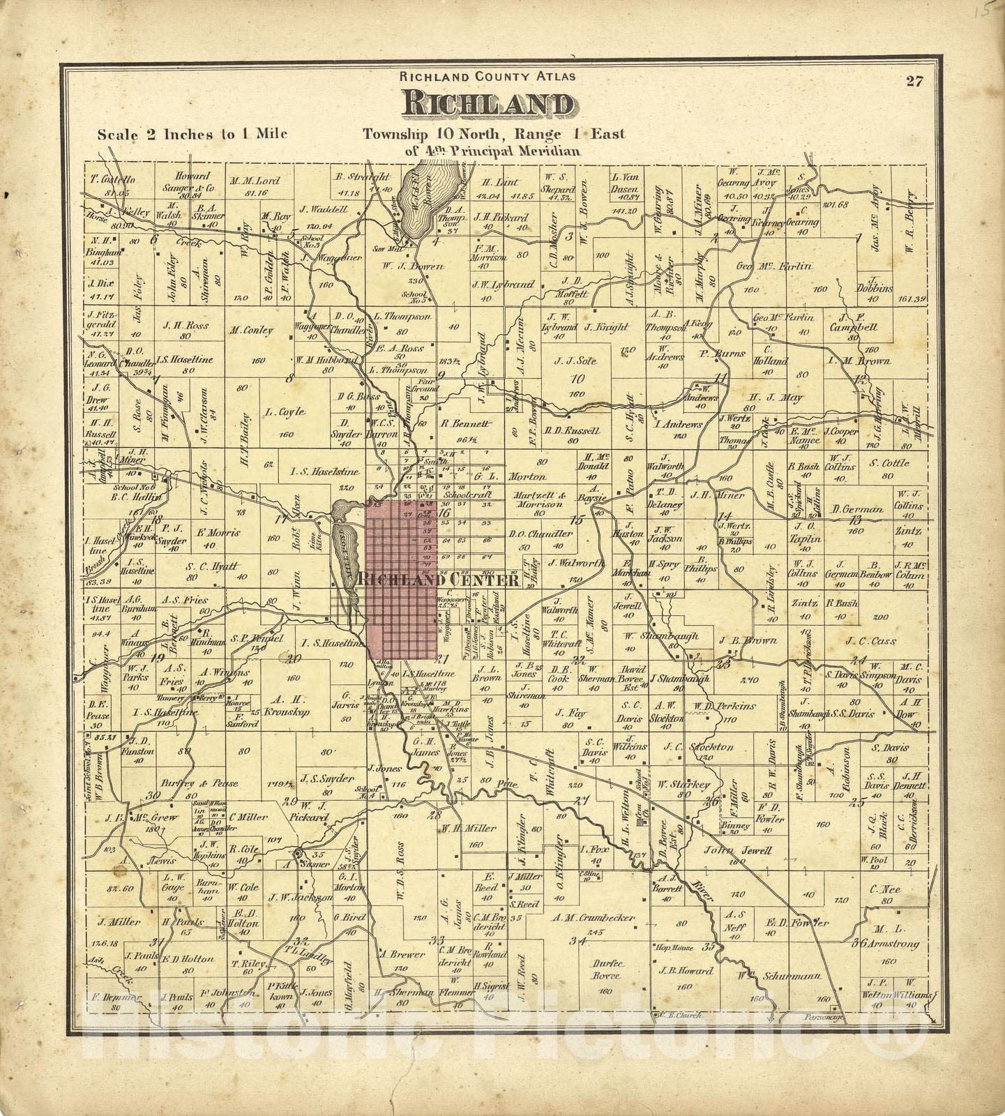 Historic 1874 Map - Atlas of Richland Co, Wisconsin - Map of Richland ...