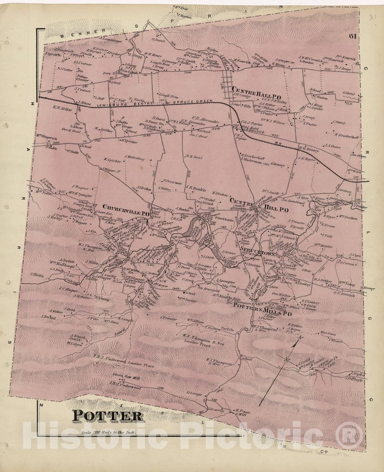 Historic 1874 Map - Atlas of Centre County, Pennsylvania - Potter ...