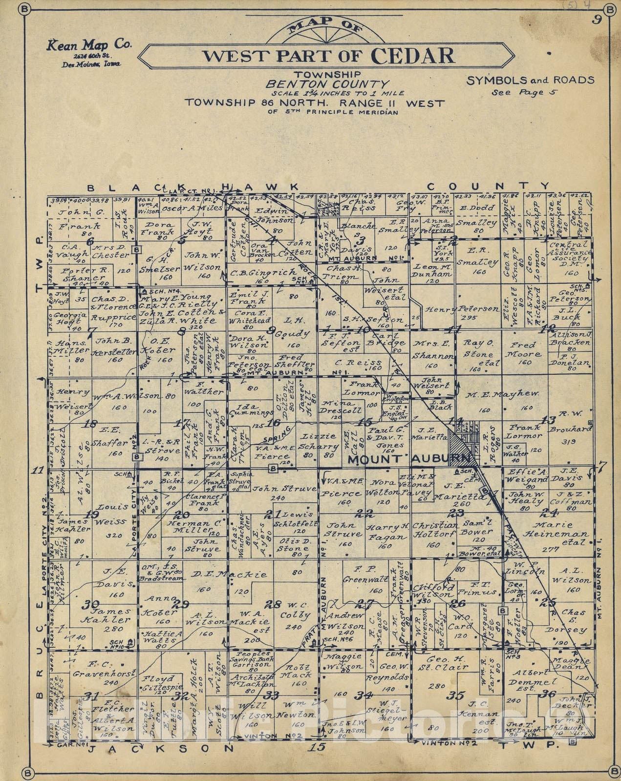 Historic 1930 Map - Atlas of Benton County, Iowa. - Harrison, East Par ...