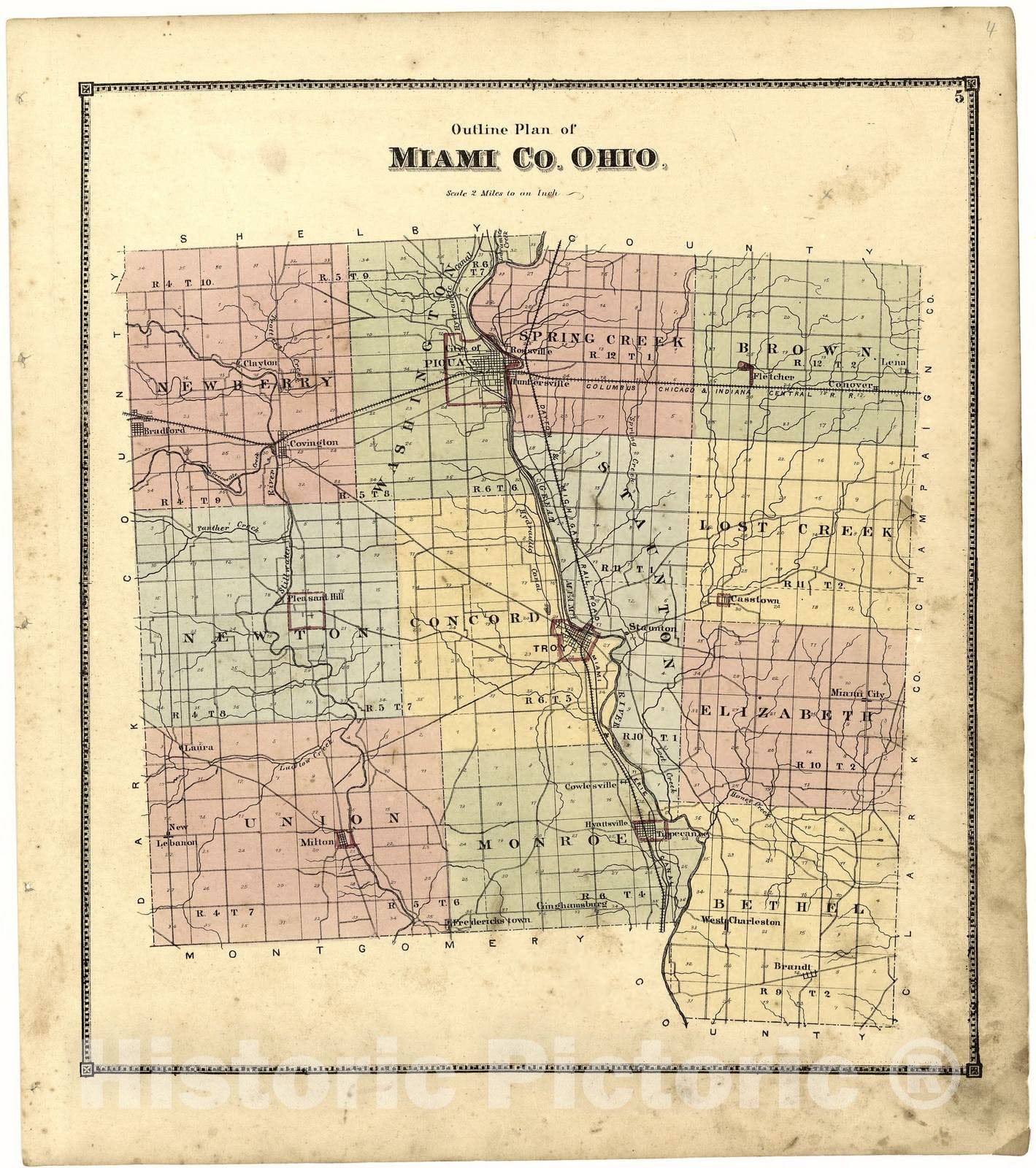 Historic 1871 Map - Atlas of Miami Co, Ohio - Outline Plan of Miami Co ...