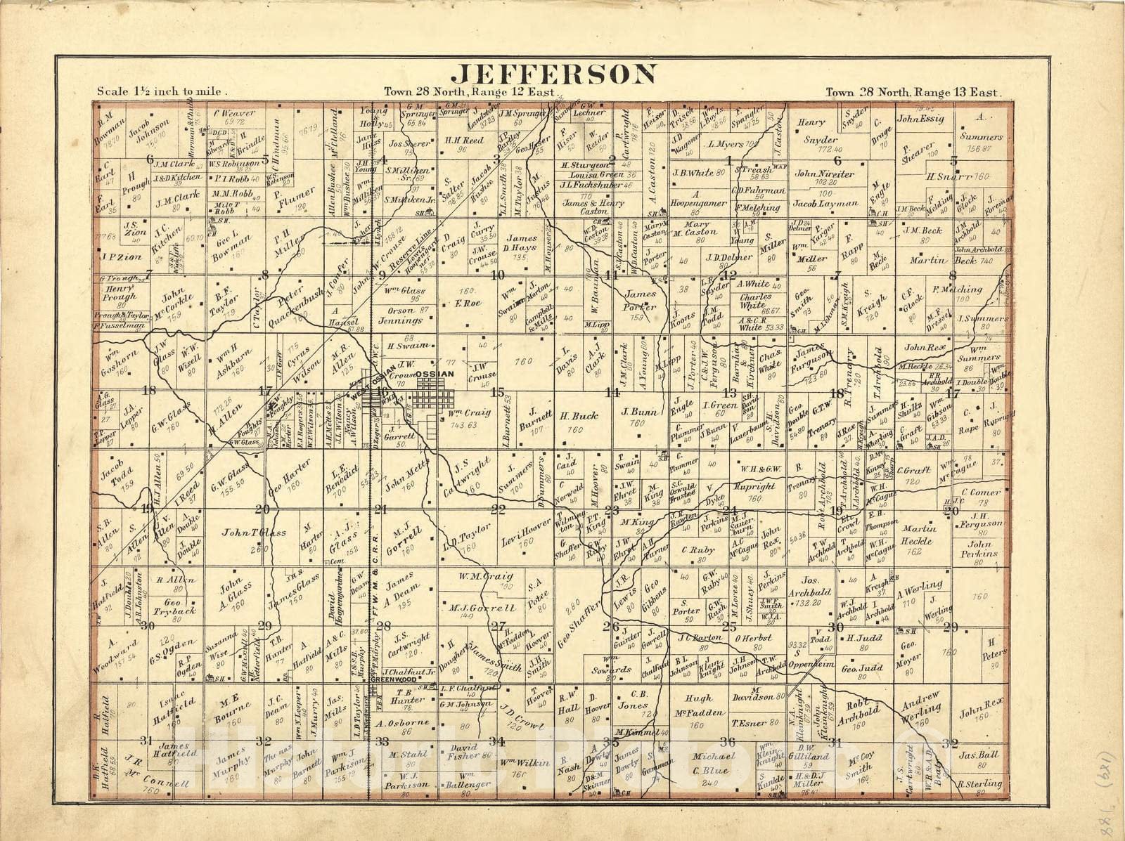 Historic 1881 Map - Historical Hand-Atlas, Illustrated - Map of Jeffer ...
