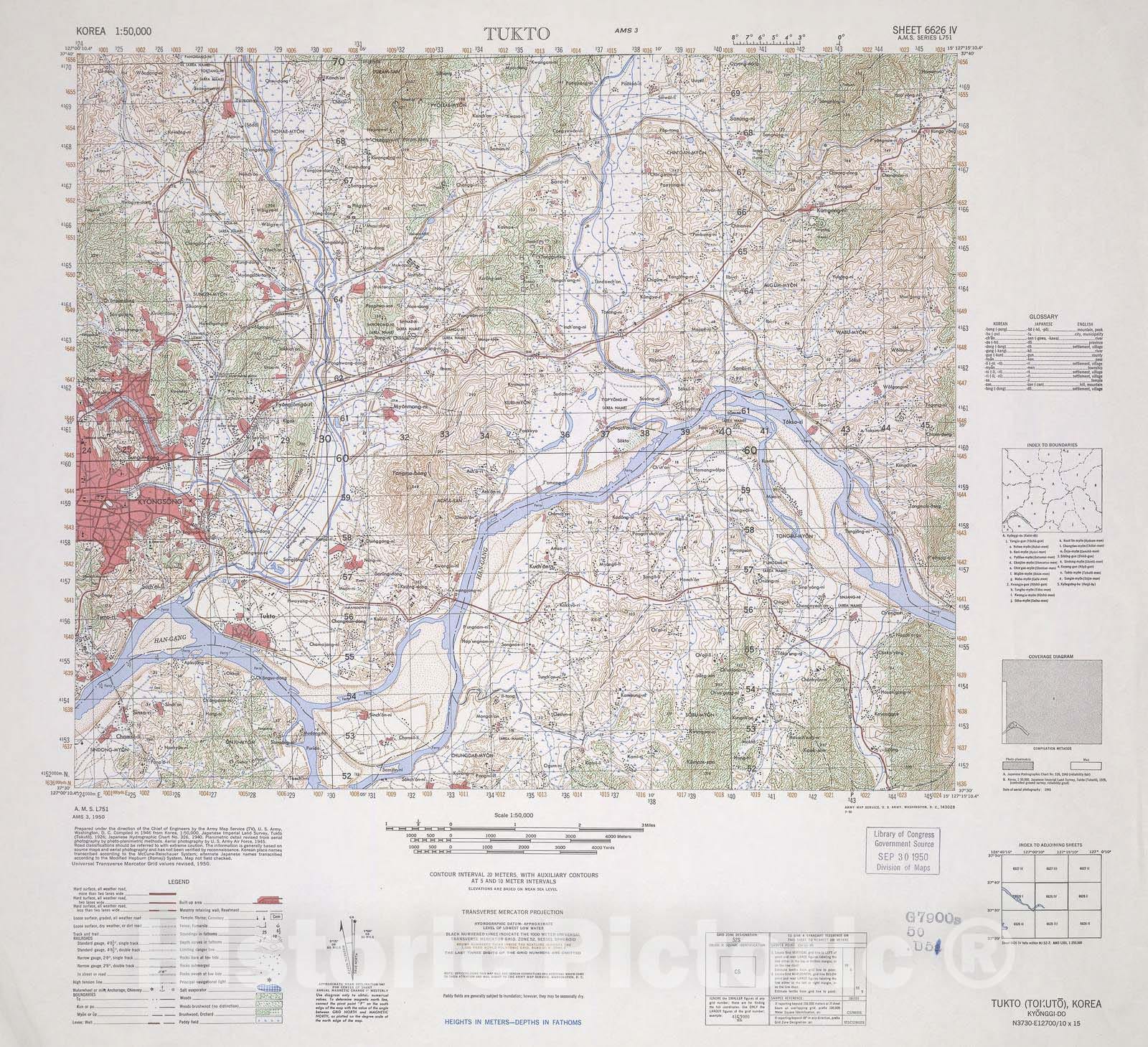 Historic 1945 Map - Korea 1:50,000 - Tukto, 1950 - Series L751 ...