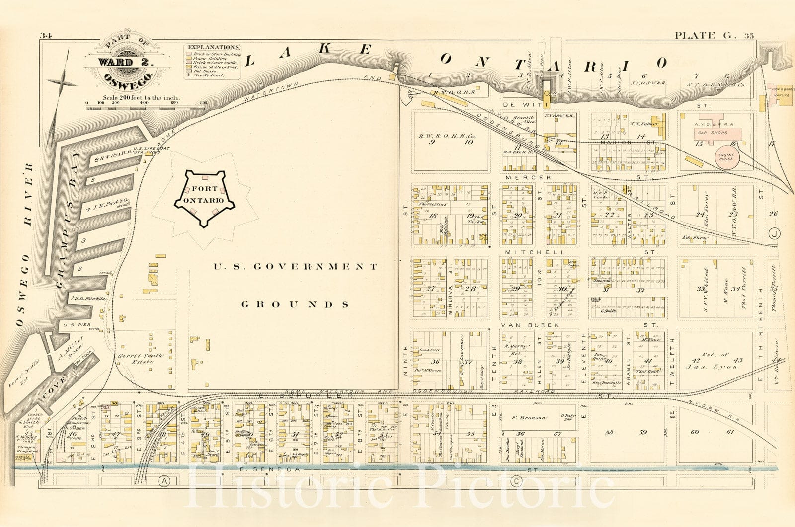 Historic 1880 Map - City Atlas of Oswego, New York - Part of Ward 2. O ...