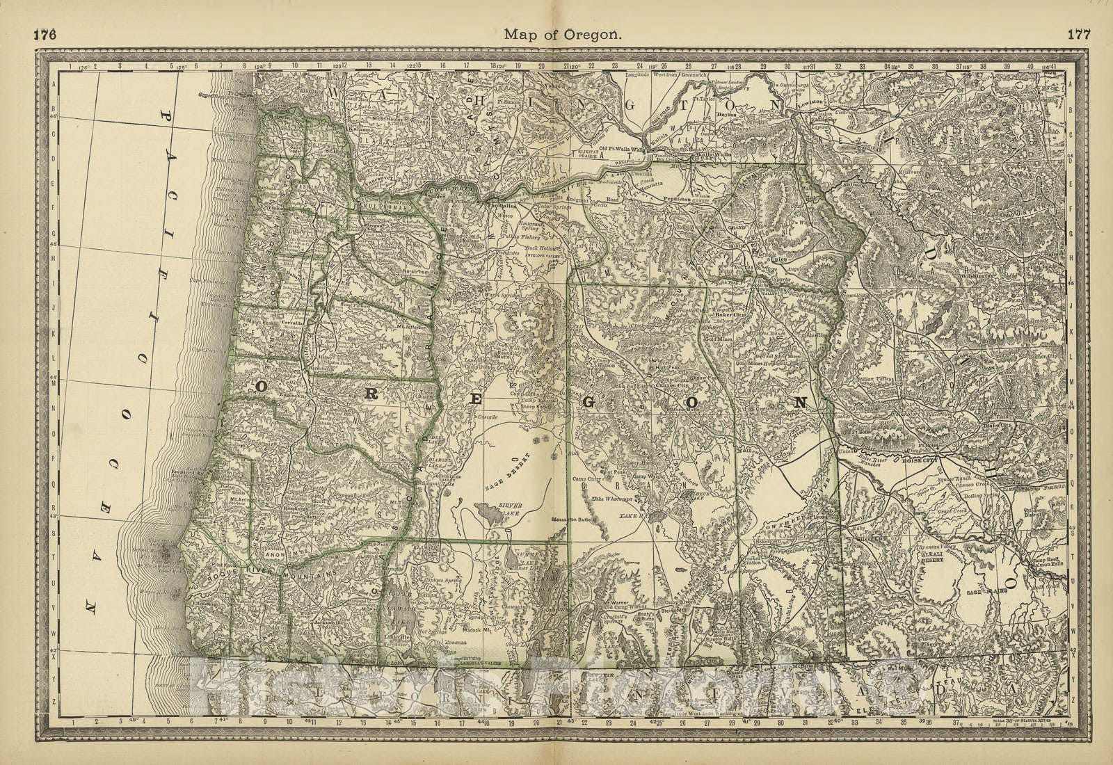 Historic 1882 Map - Historical Hand-Atlas, Illustrated - Map of Oregon ...