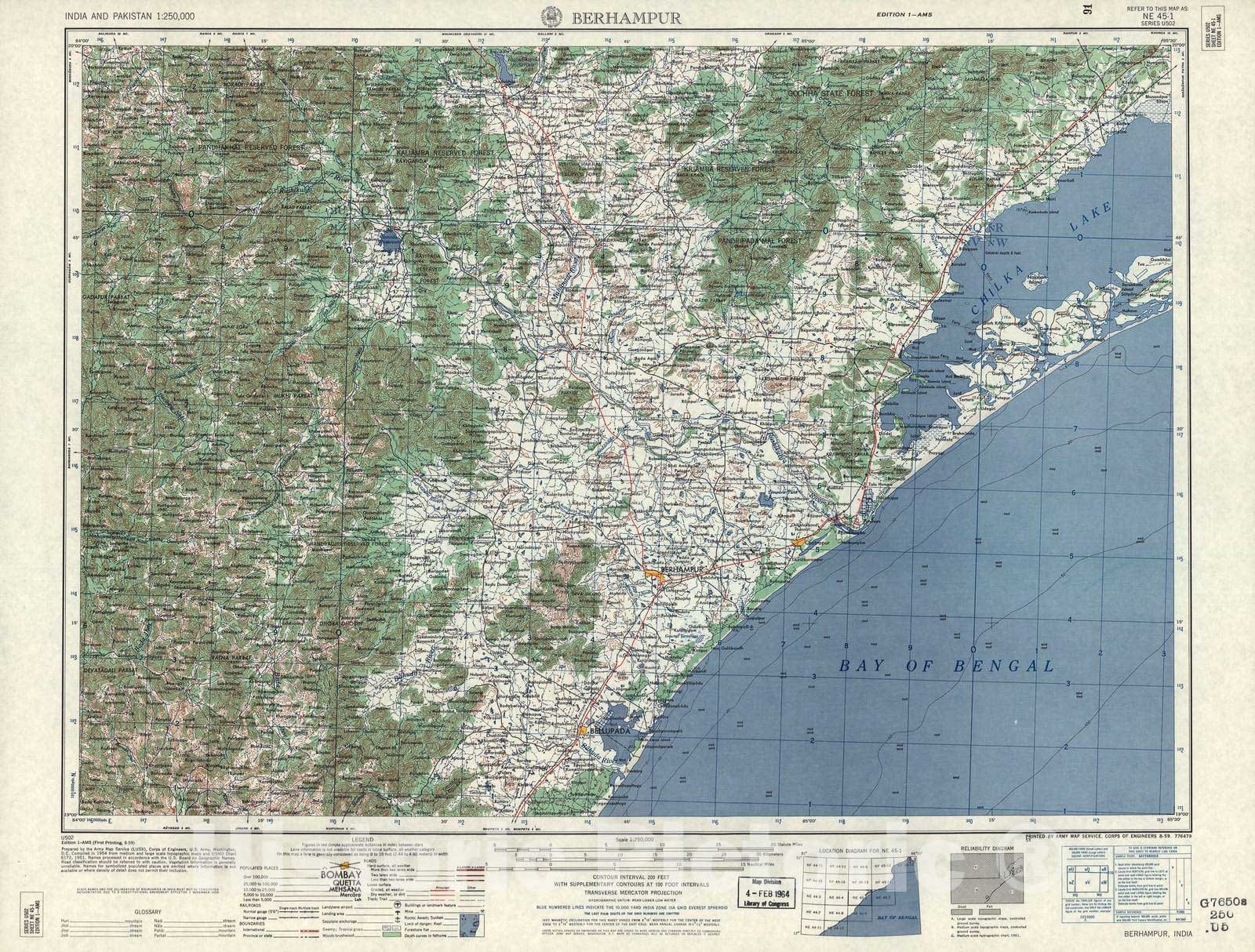 Historic 1955 Map - India and Pakistan 1:250,000. - Berhampur, 1959 ...