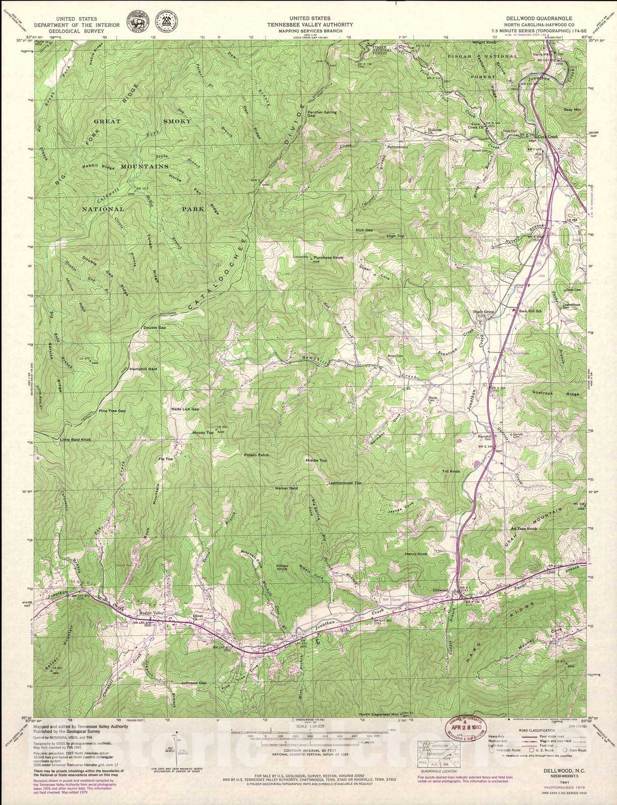 Historic 1935 Map - North Carolina. - Scale 1:24,000 (1979) - Dellwood ...
