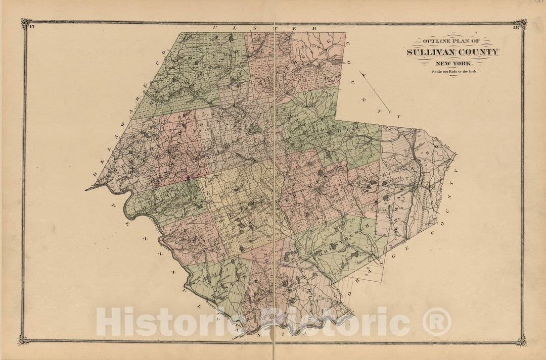 Historic 1875 Map - County Atlas of Sullivan, New York - Outline Plan ...