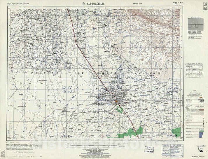 Historic 1955 Map - India and Pakistan 1:250,000. - Jacobabad, Pakista ...