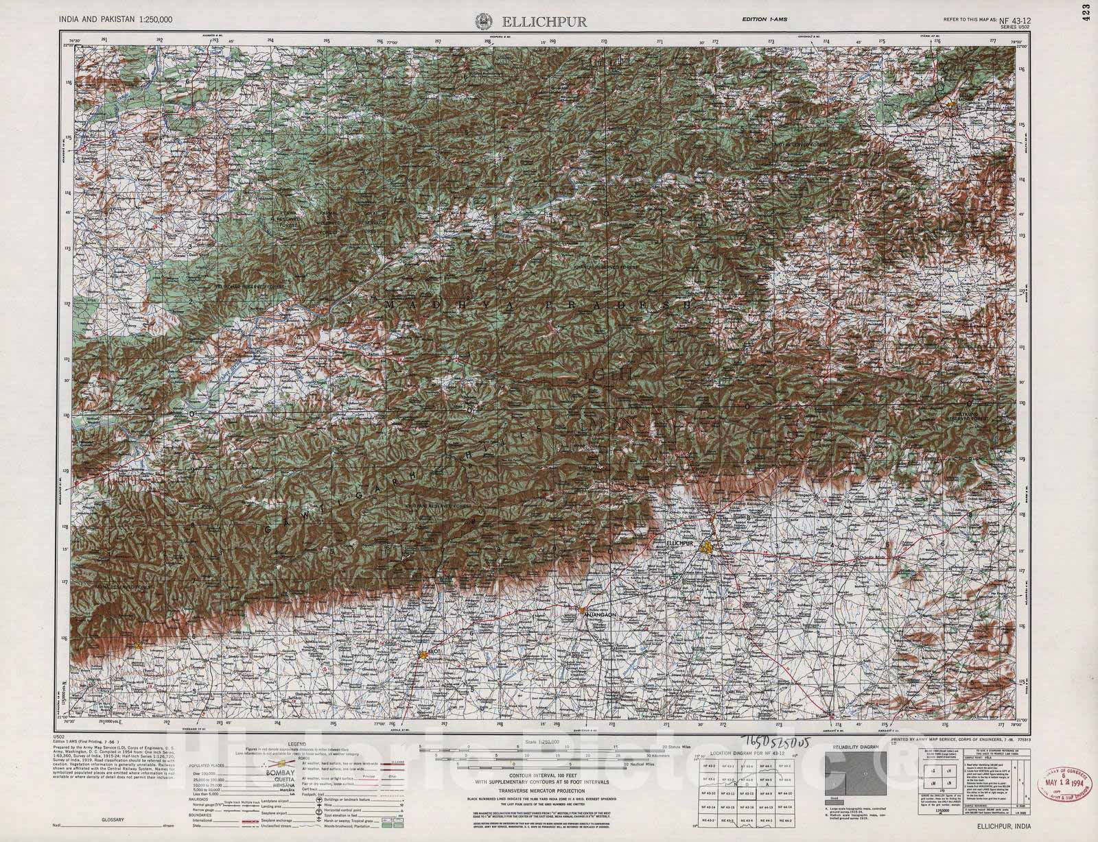 Historic 1955 Map - India and Pakistan 1:250,000. - Ellichpur, 1956 ...