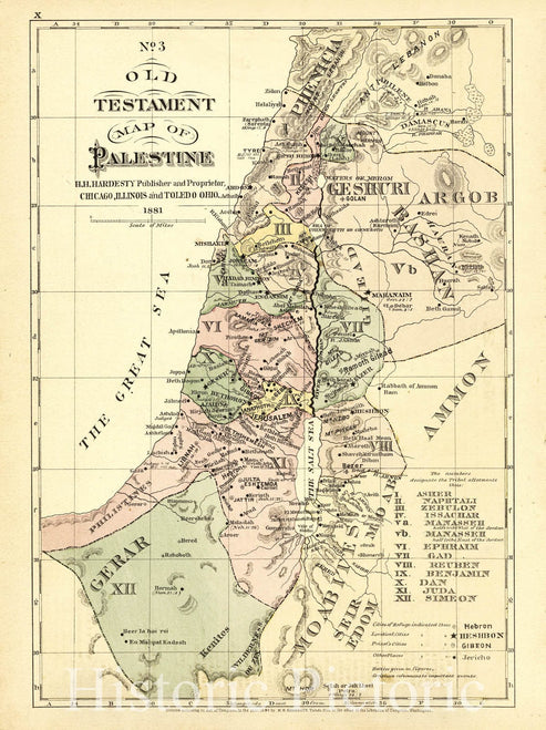 Historic 1881 Map - Historical Hand-Atlas, Illustrated - No. 3 Old Tes ...