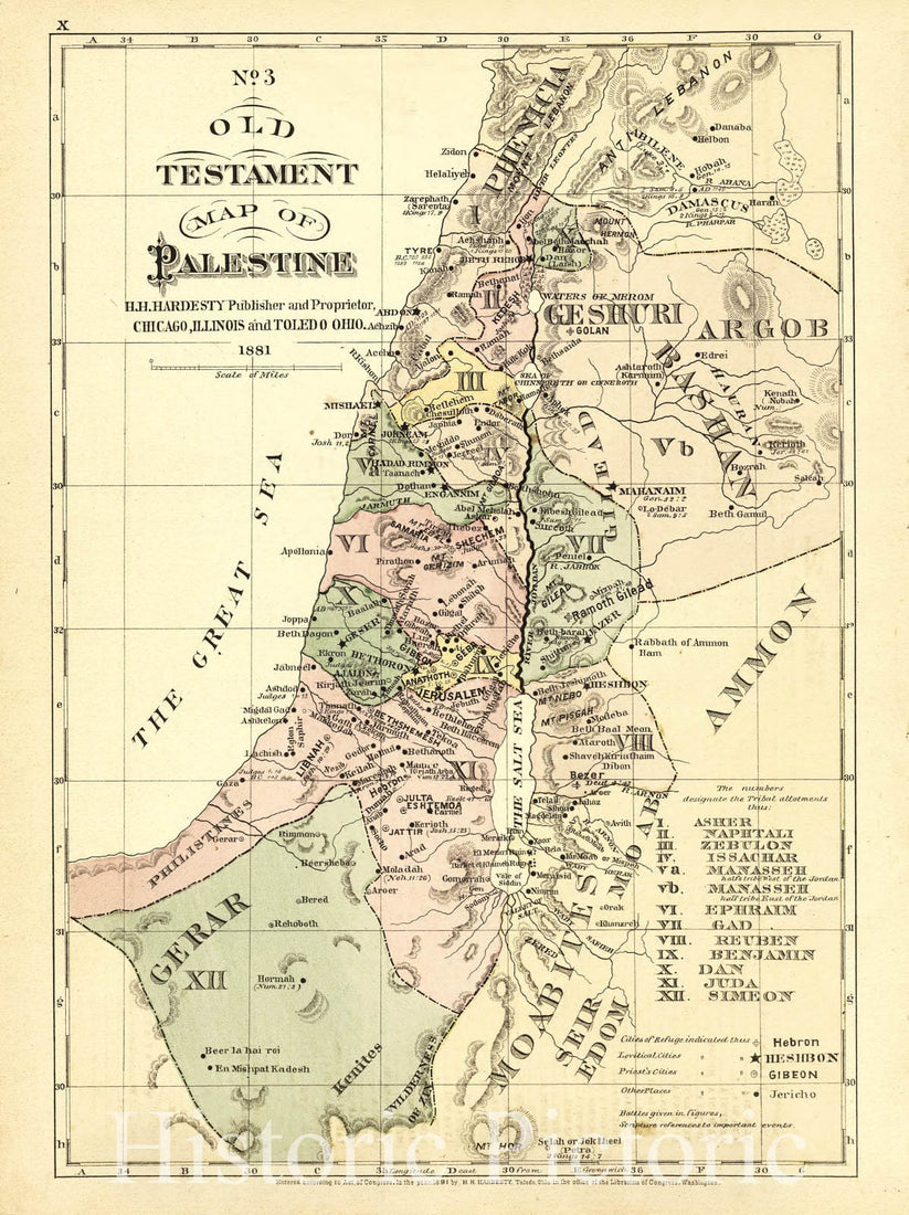 Historic 1881 Map - Historical Hand-Atlas, Illustrated - No. 3 Old Tes ...