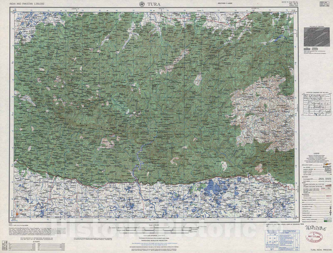 Historic 1955 Map - India and Pakistan 1:250,000. - Tura, India, Pakis ...