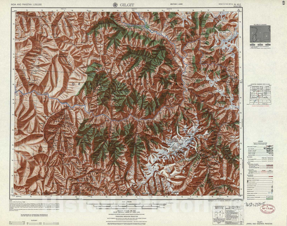 Historic 1955 Map - India and Pakistan 1:250,000. - Gilgit, Jammu and ...