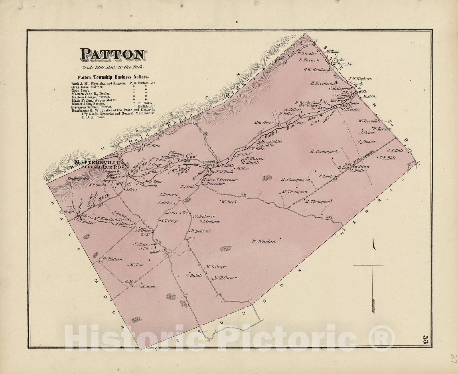 Historic 1874 Map - Atlas of Centre County, Pennsylvania - Patton ...