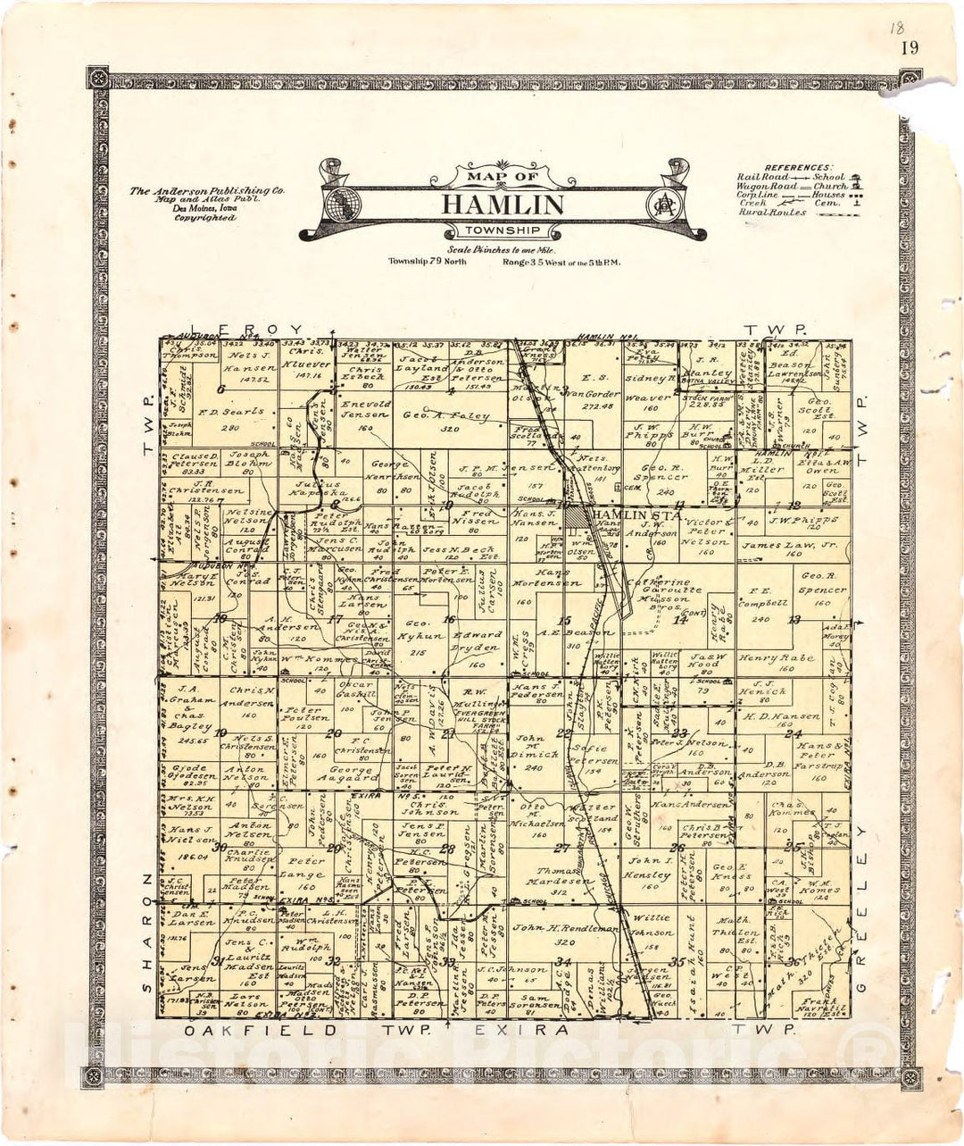Historic 1921 Map - Atlas of Audubon County, Iowa - Map of Hamlin Town ...