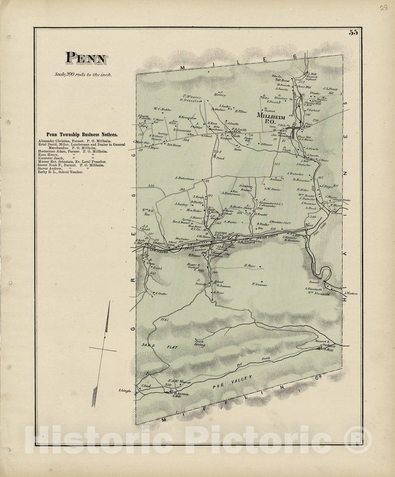 Historic 1874 Map - Atlas of Centre County, Pennsylvania - Penn ...