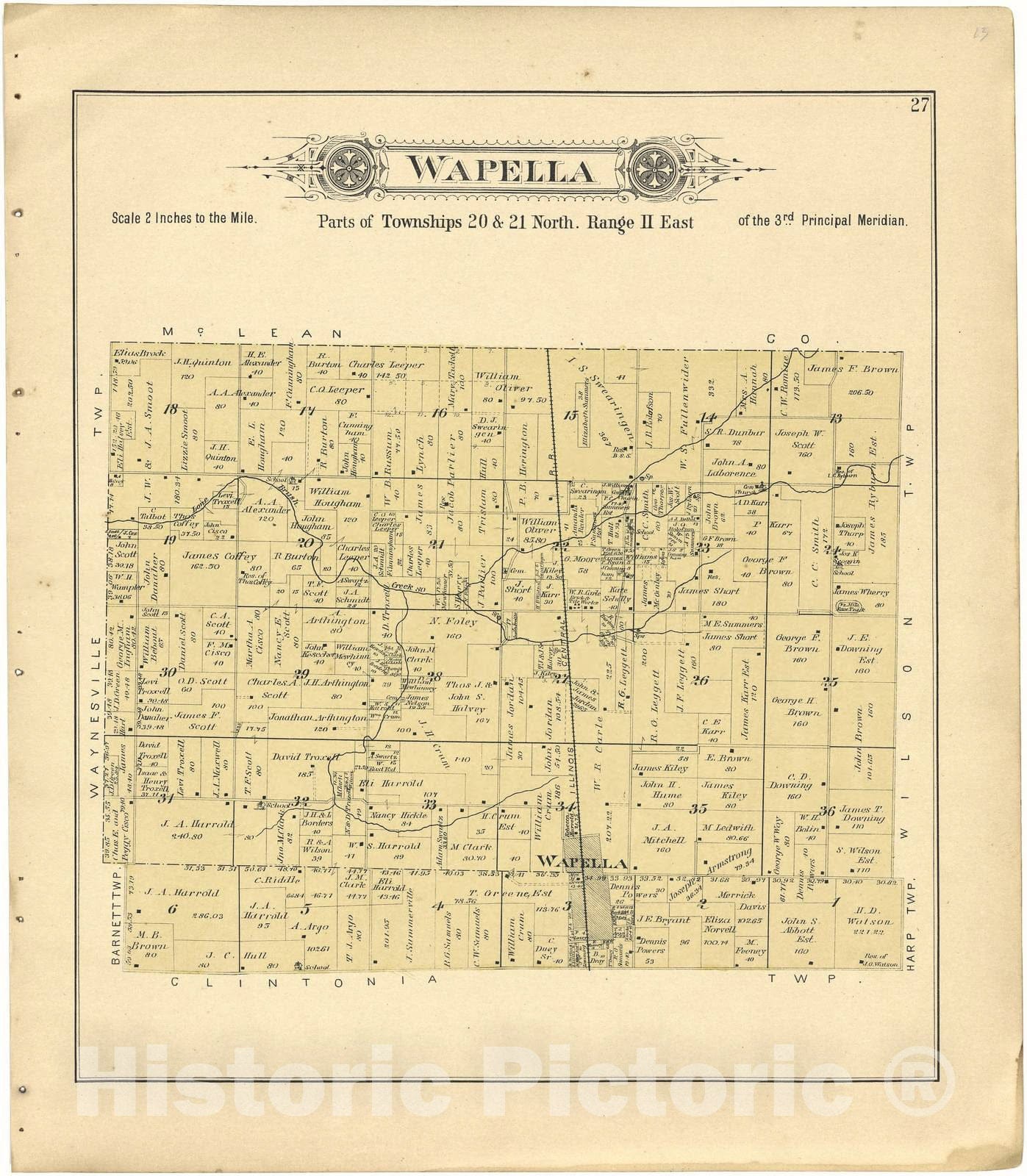 Historic 1894 Map - Plat Book of De WITT County, Illinois - Wapella ...