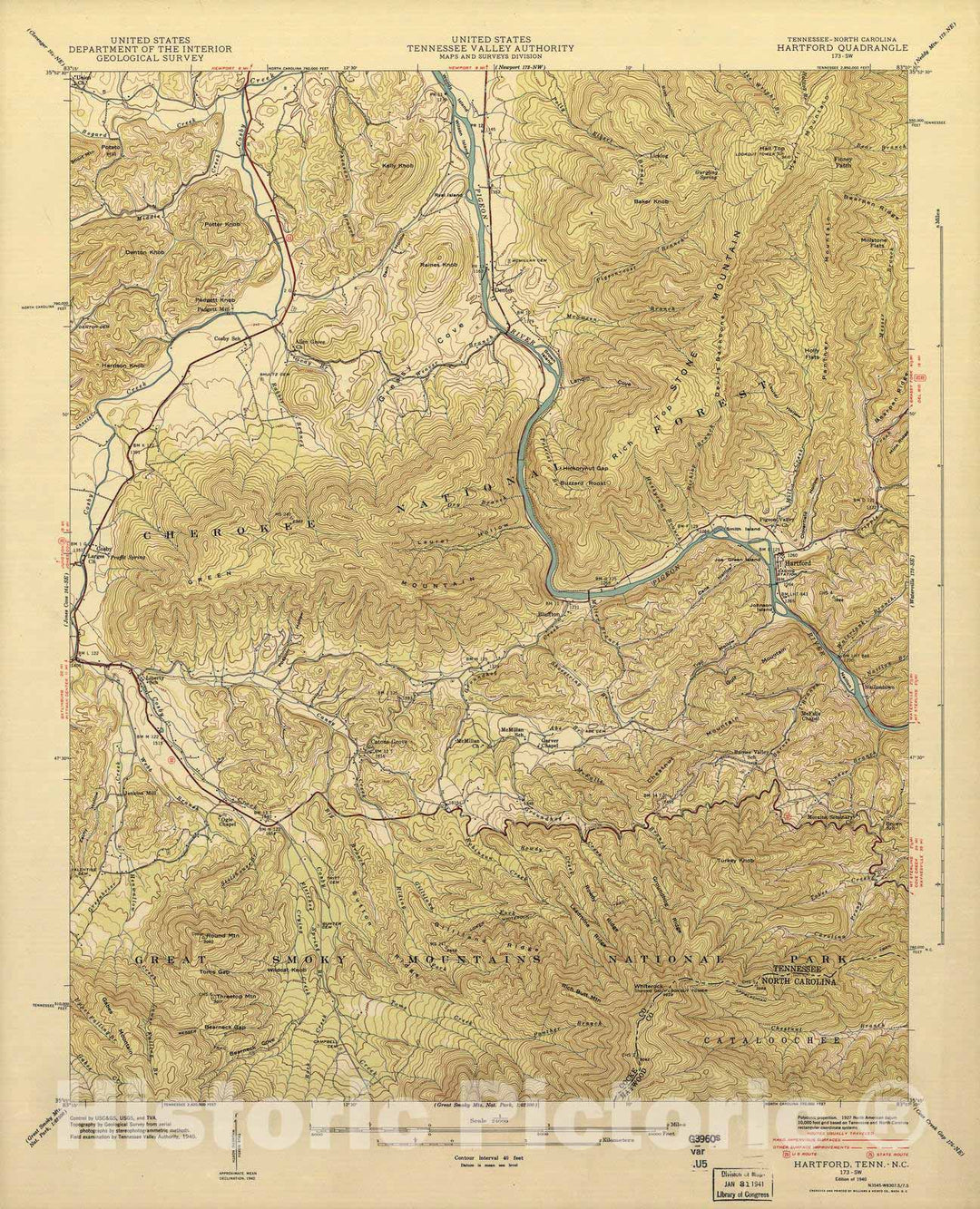 Historic 1935 Map - Tennessee. - Scale 1:24,000 (1940) - Hartford ...