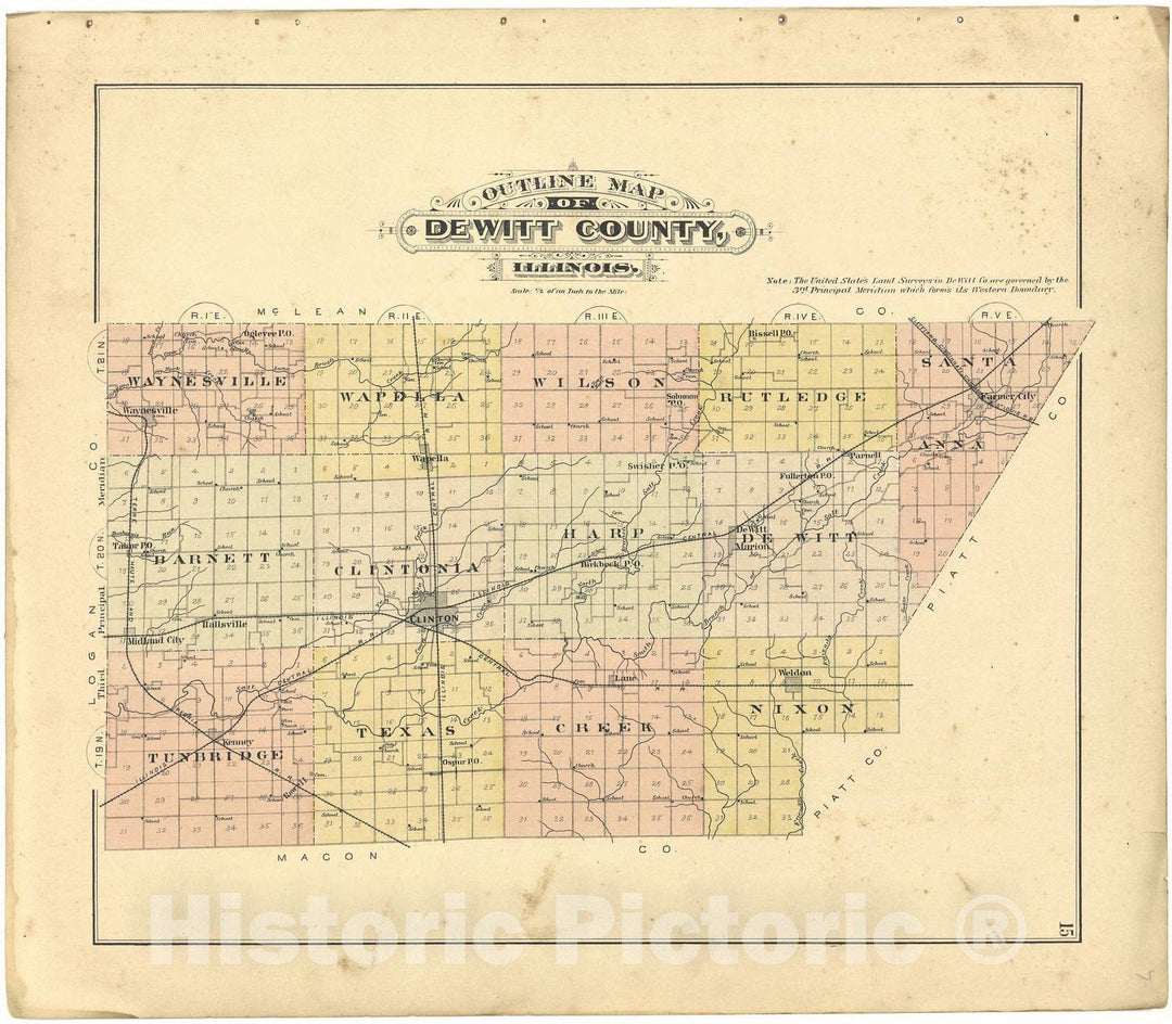 Historic 1894 Map - Plat Book of De WITT County, Illinois - Outline Ma ...