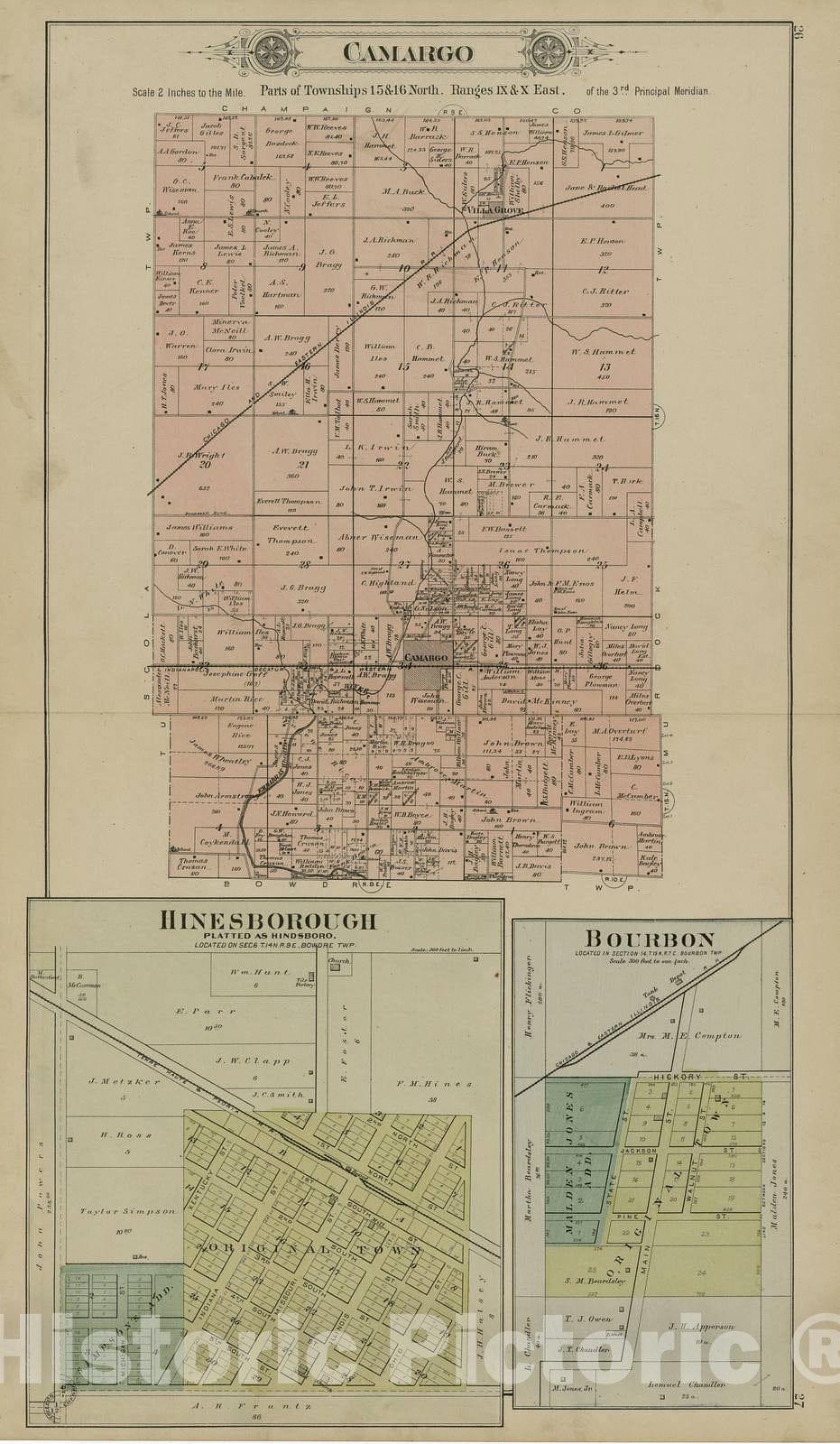 Historic 1893 Map - Plat Book of Douglas Co, Illinois - Camargo - Plat ...