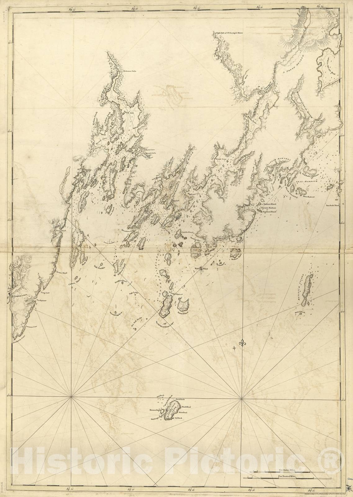 Historic 1800 Map - The Atlantic Neptune - Coast of Maine from Pemaqui ...