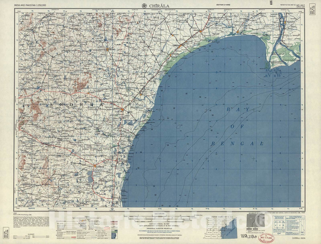 Historic 1955 Map - India and Pakistan 1:250,000. - Chirala, 1959 ...
