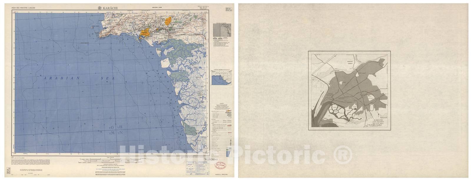 Historic 1955 Map - India and Pakistan 1:250,000. - Karachi, Pakistan ...