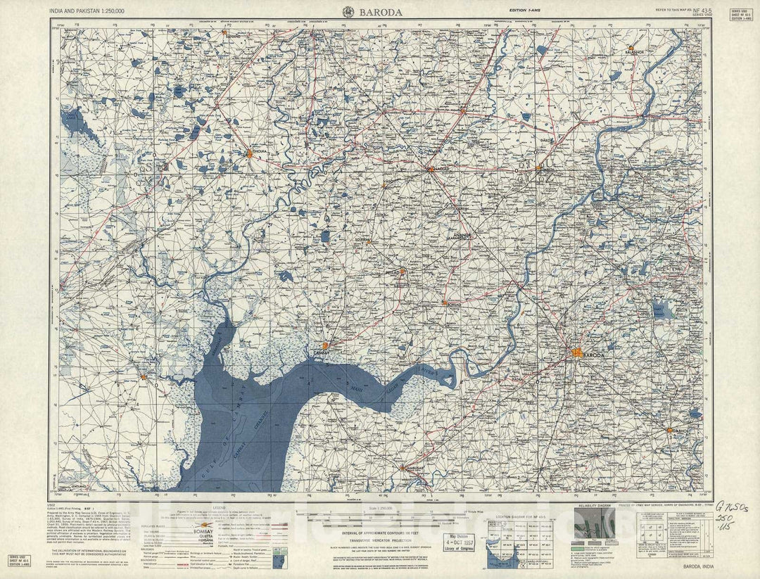 Historic 1955 Map - India and Pakistan 1:250,000. - Baroda, 1957 ...