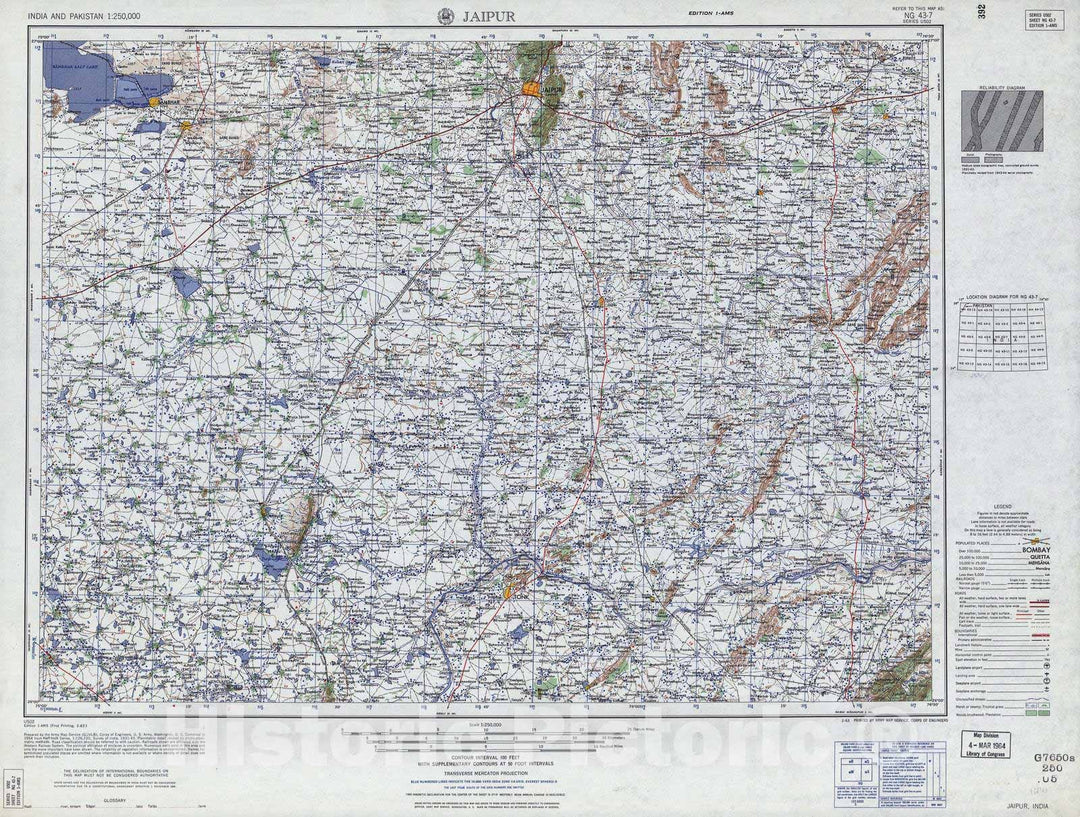 Historic 1955 Map - India and Pakistan 1:250,000. - Jaipur, India 1963 ...